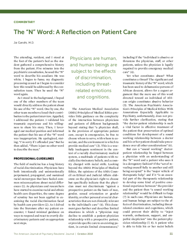 (PDF) The "N" Word: A Reflection on Patient Care