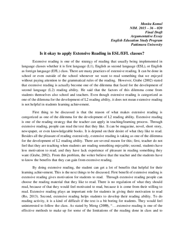(PDF) Extensive Reading in EFL Classroom