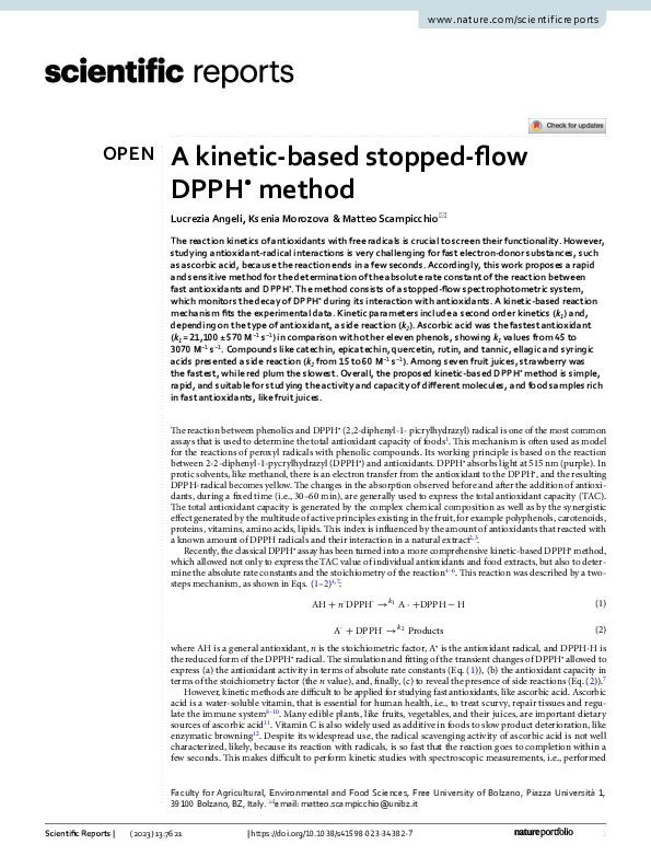 (PDF) A kinetic-based stopped-flow DPPH• method