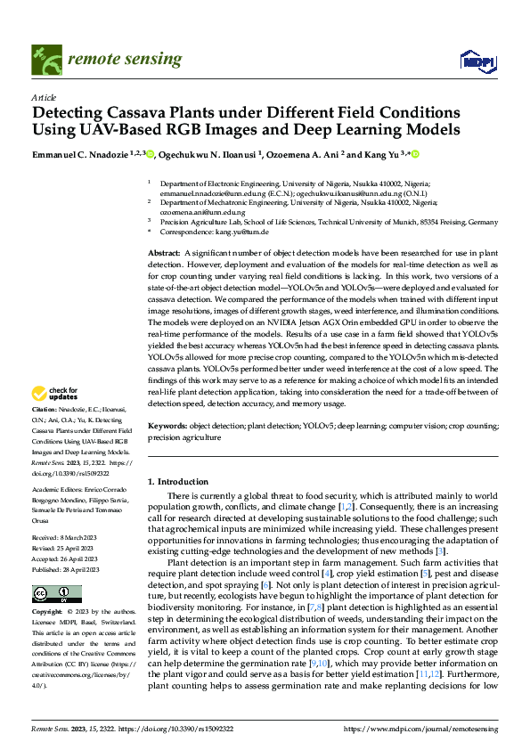 Pdf Detecting Cassava Plants Under Different Field Conditions Using