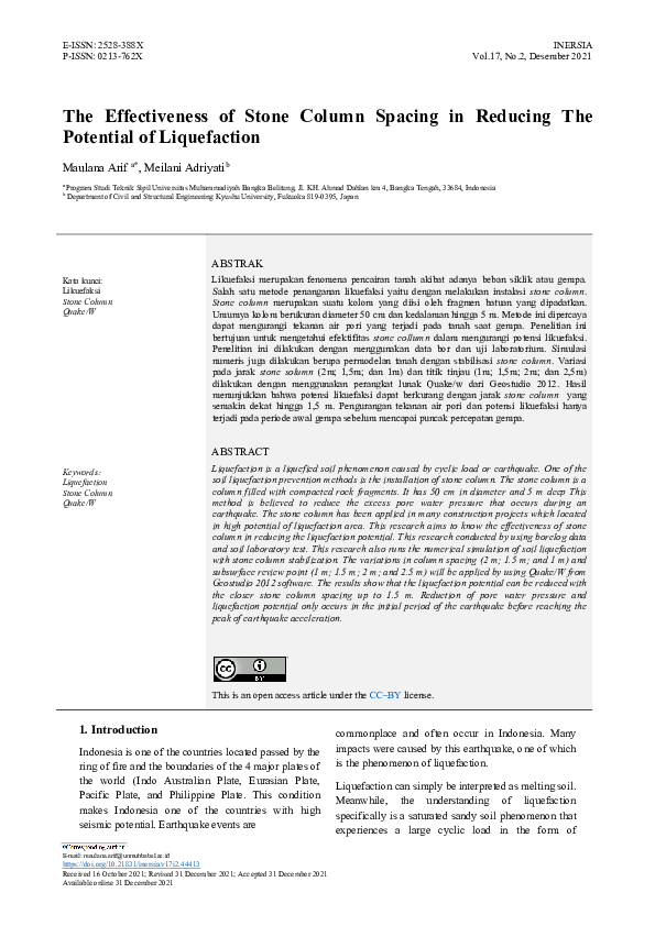 (PDF) The Effectiveness of Stone Column Spacing in Reducing the Potential of Liquefaction