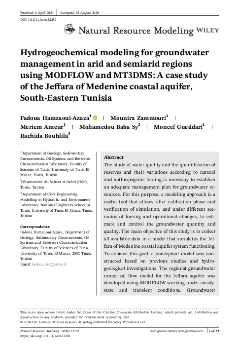 (PDF) Hydrogeochemical modeling for groundwater management in arid and semiarid regions using ...