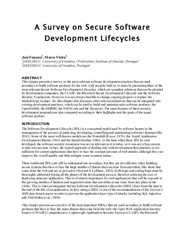 (PDF) A Survey on Secure Software Development Lifecycles