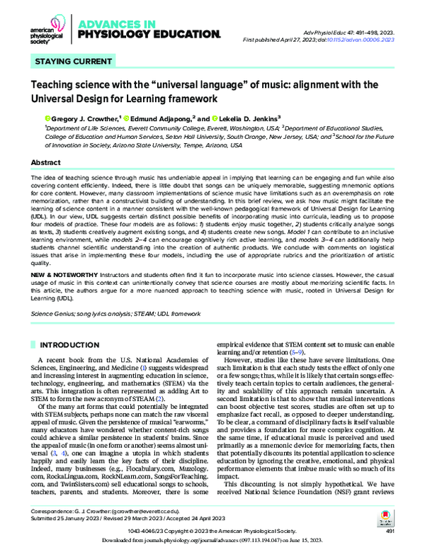 (PDF) Teaching science with the "universal language" of music ...
