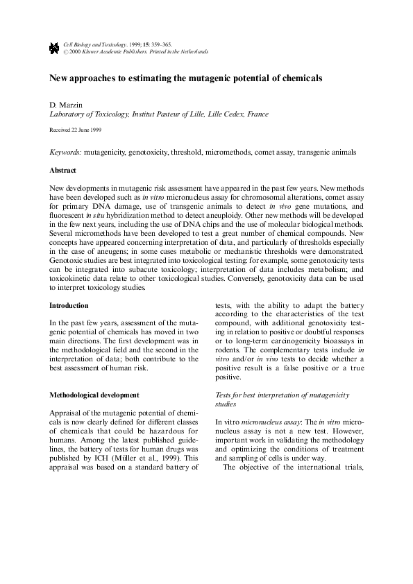 (PDF) New approaches to estimating the mutagenic potential of chemicals