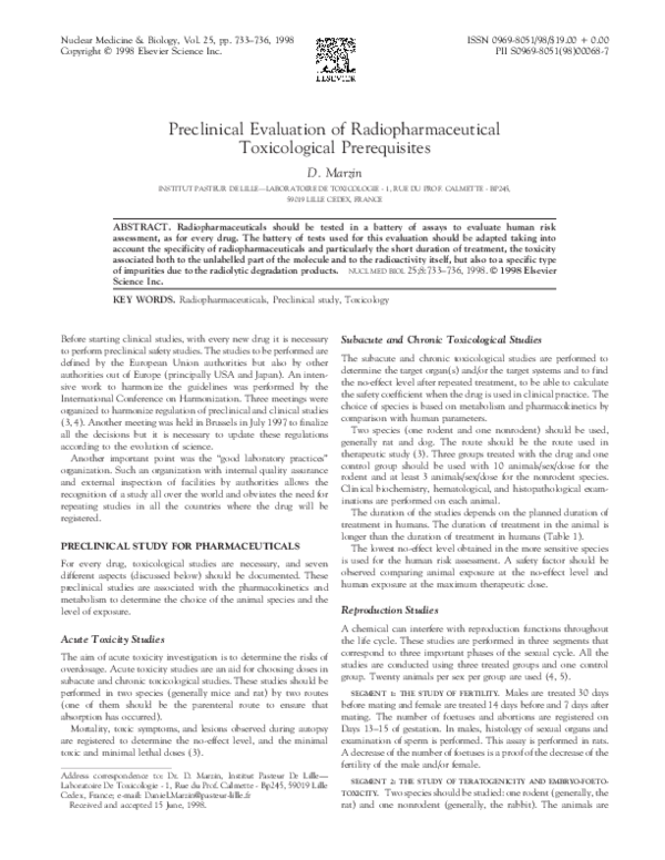 (PDF) Preclinical evaluation of radiopharmaceutical toxicological ...