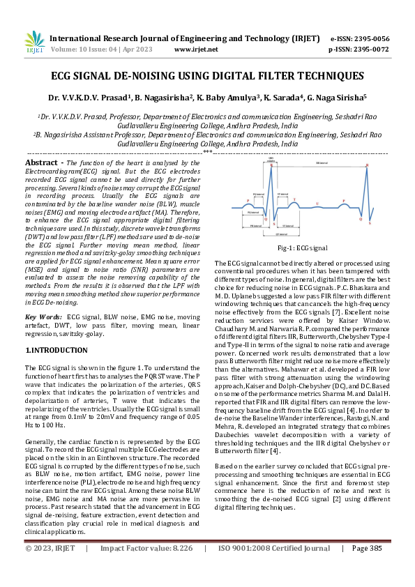 Pdf Ecg Signal De Noising Using Digital Filter Techniques
