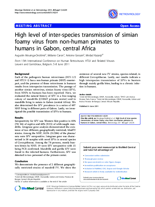 (PDF) High level of inter-species transmission of simian foamy virus ...