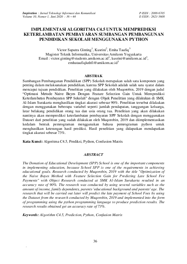 (PDF) Implementasi Algoritma C4.5 untuk Memprediksi Keterlambatan ...