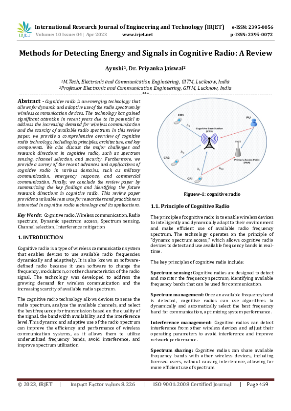(PDF) Methods for Detecting Energy and Signals in Cognitive Radio: A Review
