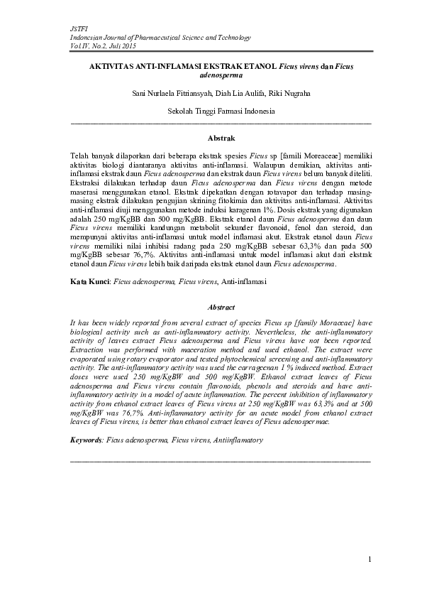 (PDF) AKTIVITAS ANTI-INFLAMASI EKSTRAK ETANOL Ficus virens dan Ficus ...