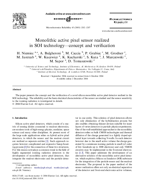 (PDF) Monolithic active pixel sensor realized in SOI technology—concept and verification