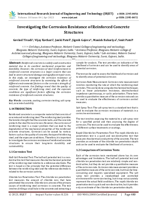 Pdf Investigating The Corrosion Resistance Of Reinforced Concrete Structures