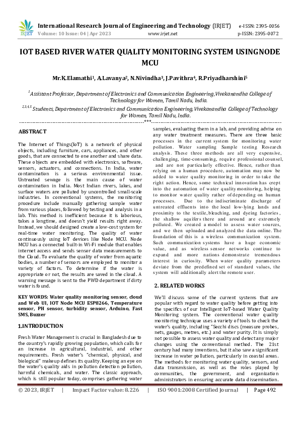 (PDF) IOT BASED RIVER WATER QUALITY MONITORING SYSTEM USING NODE MCU