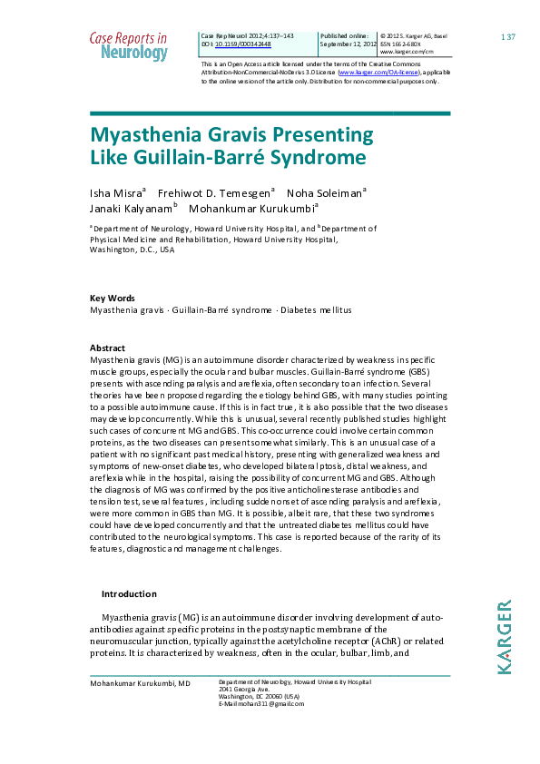 (PDF) Myasthenia Gravis Presenting Like Guillain-Barré Syndrome