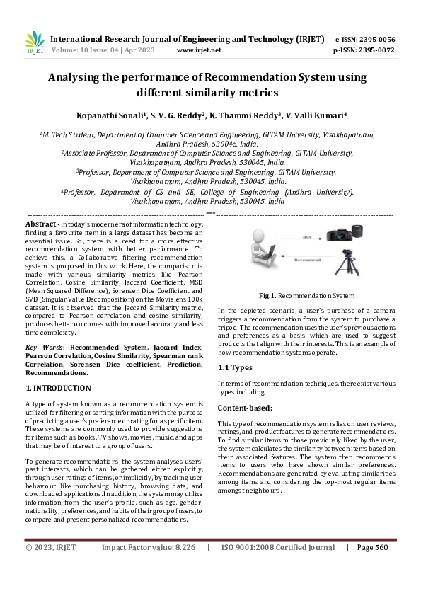 (PDF) Analysing the performance of Recommendation System using ...