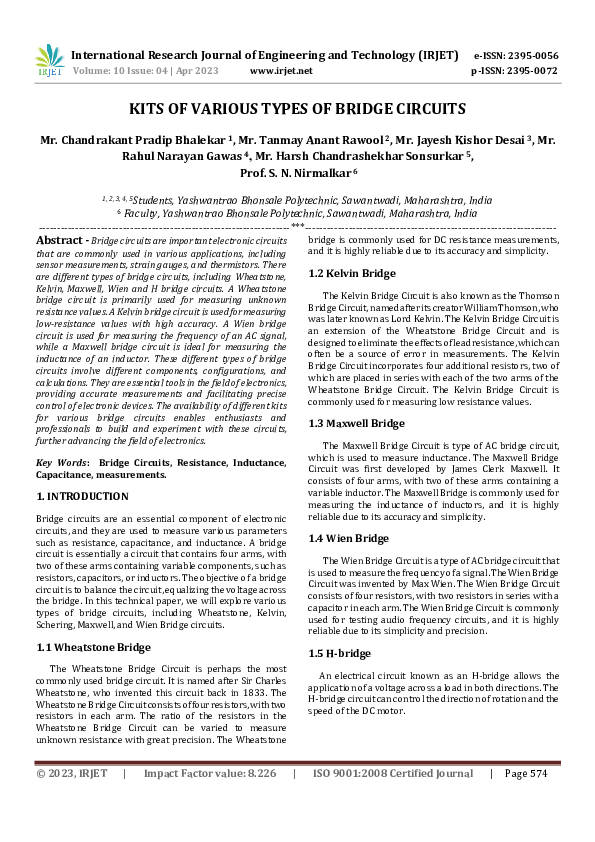 (PDF) KITS OF VARIOUS TYPES OF BRIDGE CIRCUITS