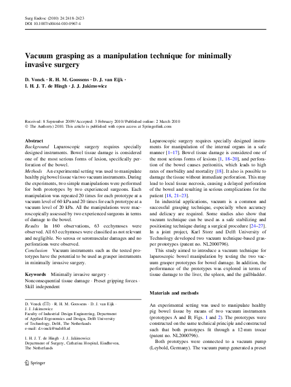 (PDF) Vacuum grasping as a manipulation technique for minimally ...
