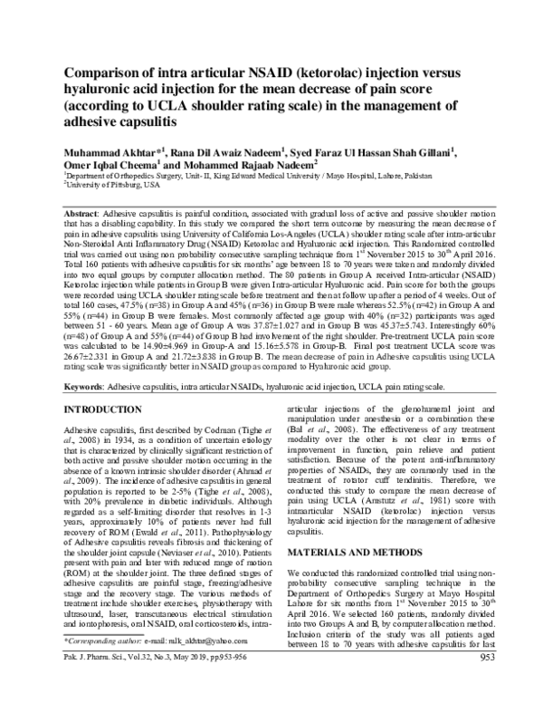 (PDF) Comparison of intra articular NSAID (ketorolac) injection versus ...