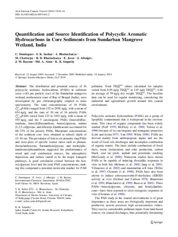 (PDF) Quantification and Source Identification of Polycyclic Aromatic Hydrocarbons in Core ...