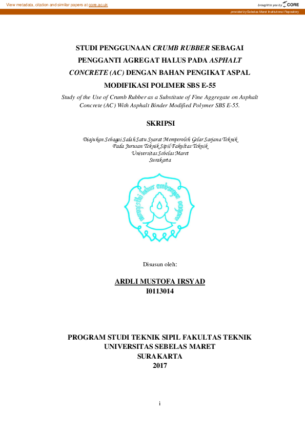 (PDF) Studi Penggunaan Crumb Rubber Sebagai Pengganti Agregat Halus ...