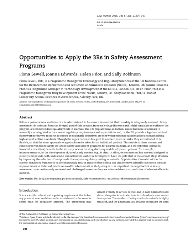 (PDF) Opportunities to Apply the 3Rs in Safety Assessment Programs
