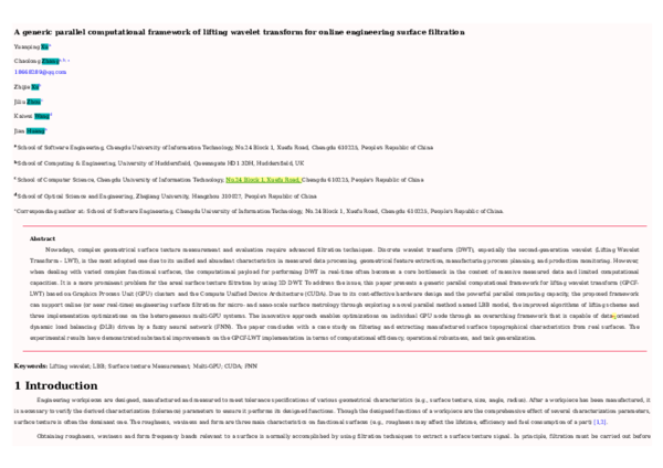 Pdf A Generic Parallel Computational Framework Of Lifting Wavelet Transform For Online