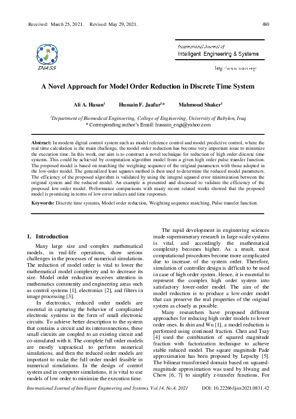 (PDF) A Novel Approach for Model Order Reduction in Discrete Time System
