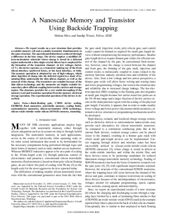 (PDF) A Nanoscale Memory and Transistor Using Backside Trapping