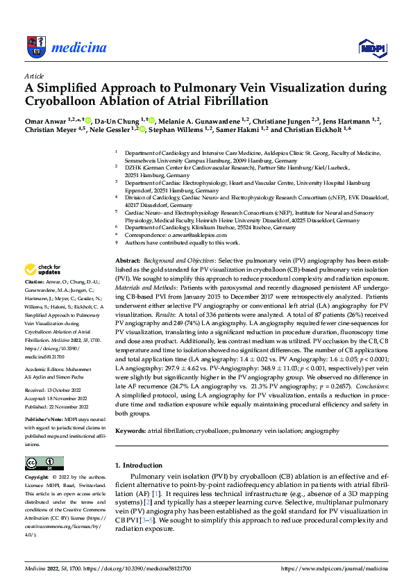 (PDF) A Simplified Approach to Pulmonary Vein Visualization during Cryoballoon Ablation of ...