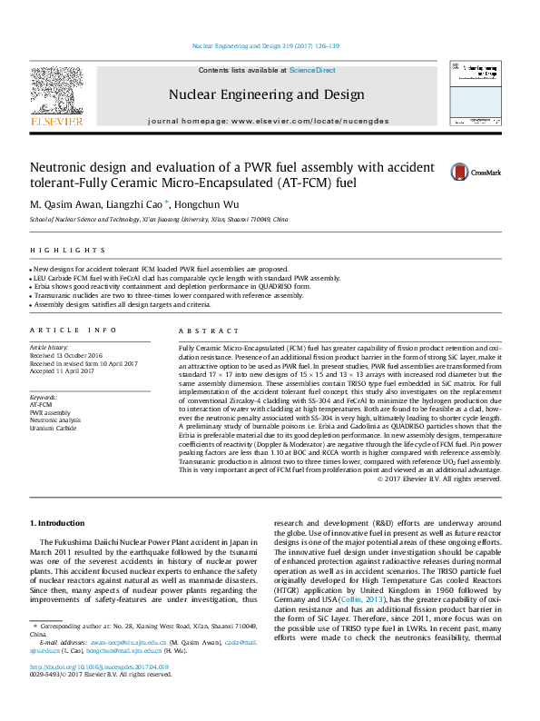 (PDF) Neutronic design and evaluation of a PWR fuel assembly with ...