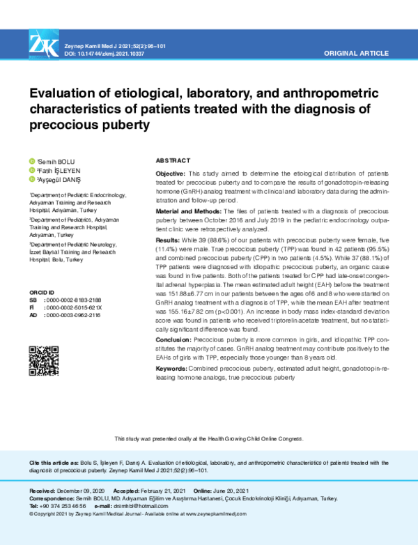 (PDF) Evaluation of etiological, laboratory, and anthropometric ...