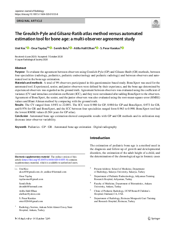 (PDF) The Greulich-Pyle and Gilsanz-Ratib atlas method versus automated ...
