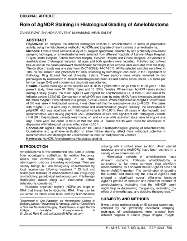 (PDF) Role of AgNOR Staining in Histological Grading of Ameloblastoma