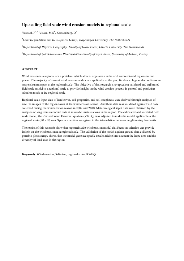 (PDF) Up-scaling field scale wind erosion models to regional scale