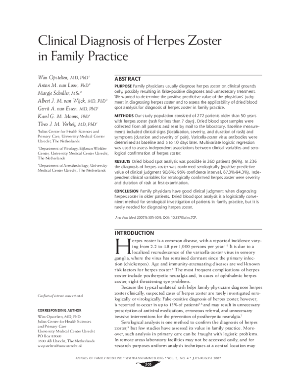 (PDF) Clinical Diagnosis of Herpes Zoster in Family Practice