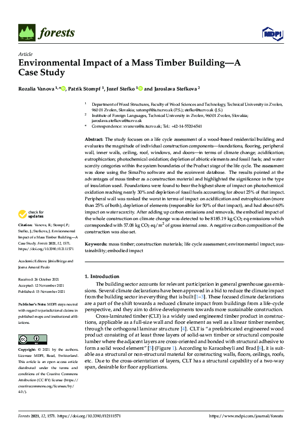 (PDF) Environmental Impact of a Mass Timber Building—A Case Study