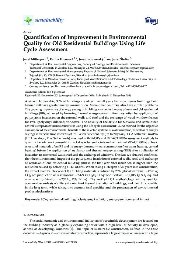 (PDF) Quantification of Improvement in Environmental Quality for Old ...