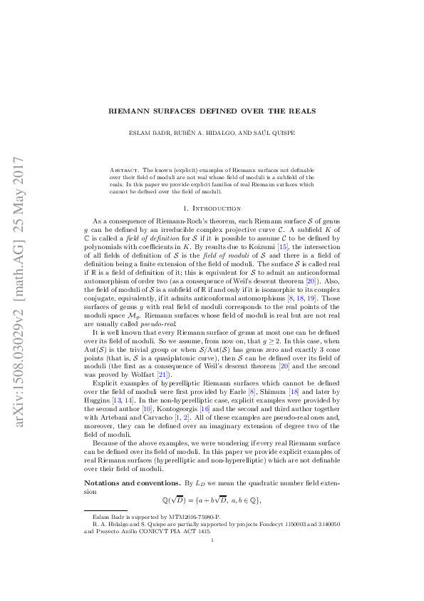 (PDF) Riemann surfaces defined over the reals | Eslam Badr - Academia.edu