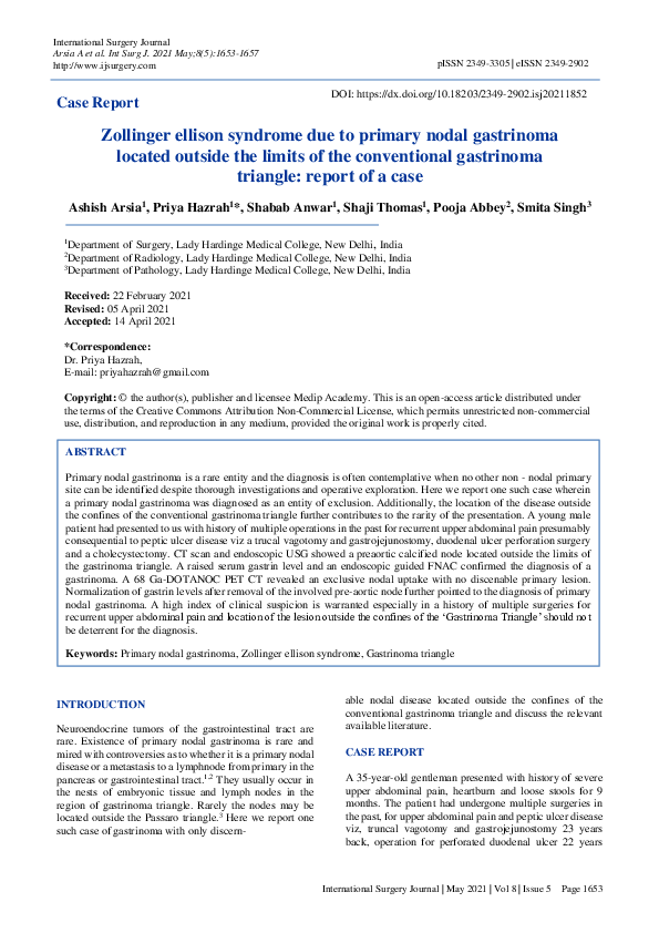 (PDF) Zollinger ellison syndrome due to primary nodal gastrinoma ...