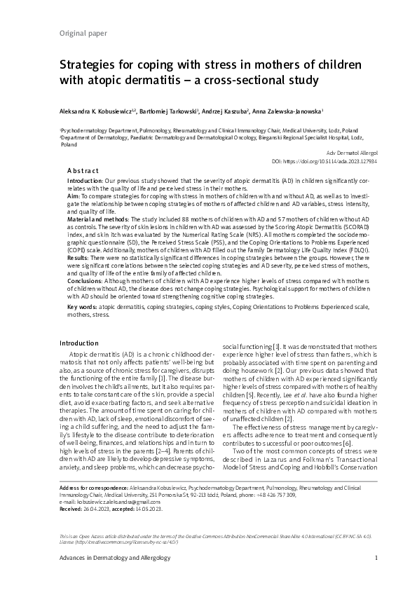 (PDF) Strategies for coping with stress in mothers of children with ...