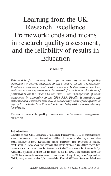 (PDF) Learning from the UK Research Excellence Framework: ends and ...
