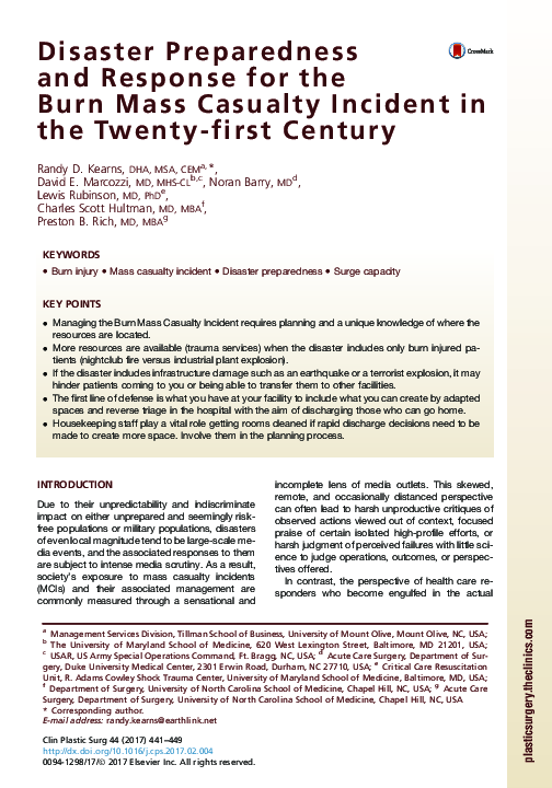 (PDF) Disaster Preparedness and Response for the Burn Mass Casualty Incident in the Twenty-first ...