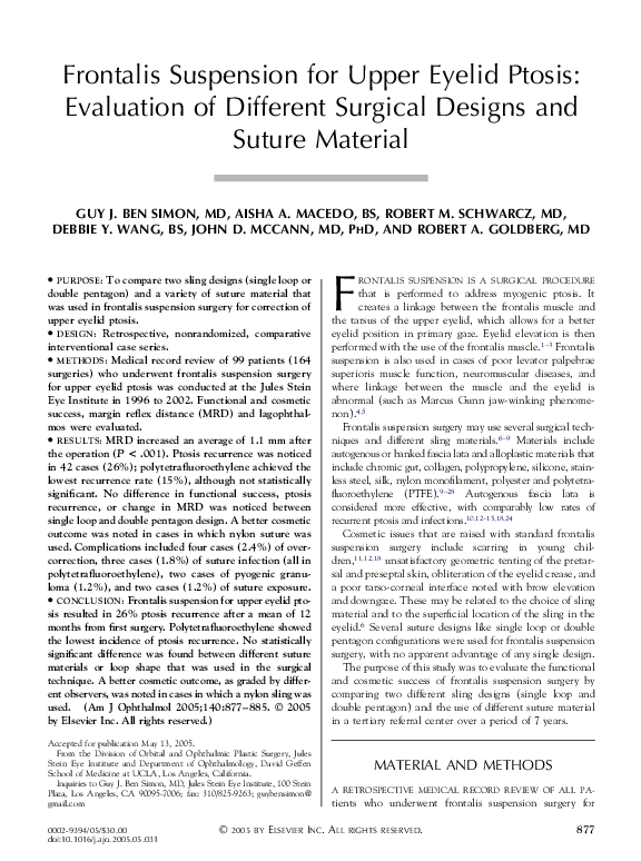(PDF) Frontalis Suspension for Upper Eyelid Ptosis: Evaluation of ...
