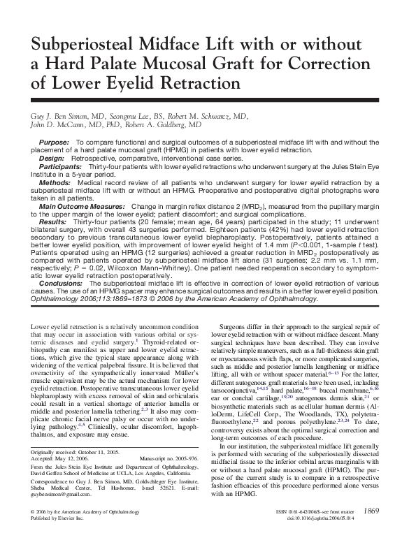 (PDF) Subperiosteal Midface Lift with or without a Hard Palate Mucosal ...