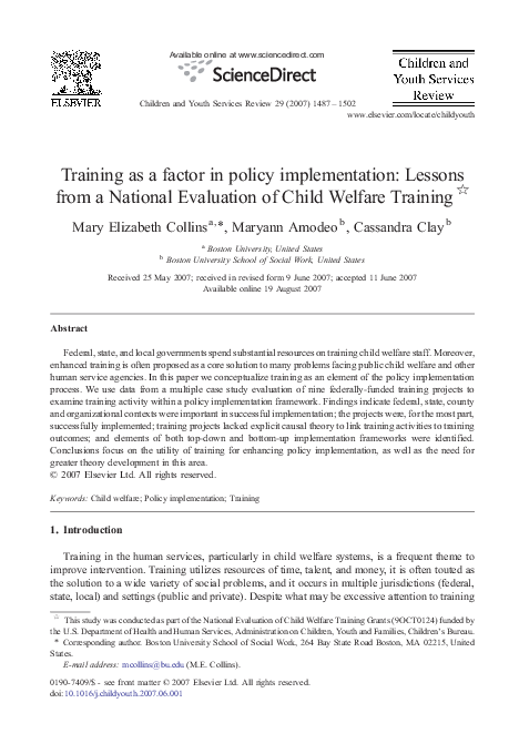 (PDF) Training as a factor in policy implementation: Lessons from a ...