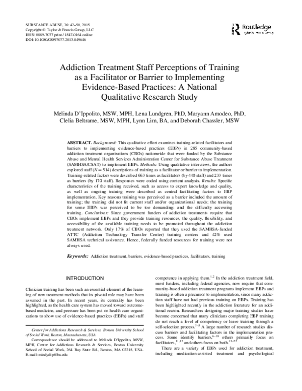 (PDF) Addiction Treatment Staff Perceptions of Training as a ...