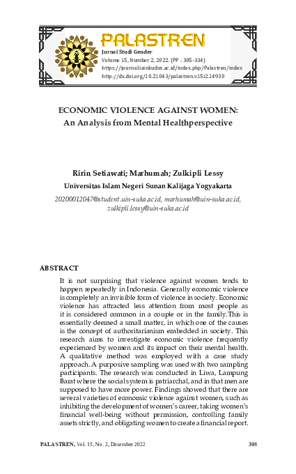 (PDF) Economic Violence Against Women: A Case of Mental Health Perspective