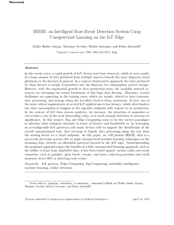 (PDF) IRESE: An intelligent rare-event detection system using unsupervised learning on the IoT edge