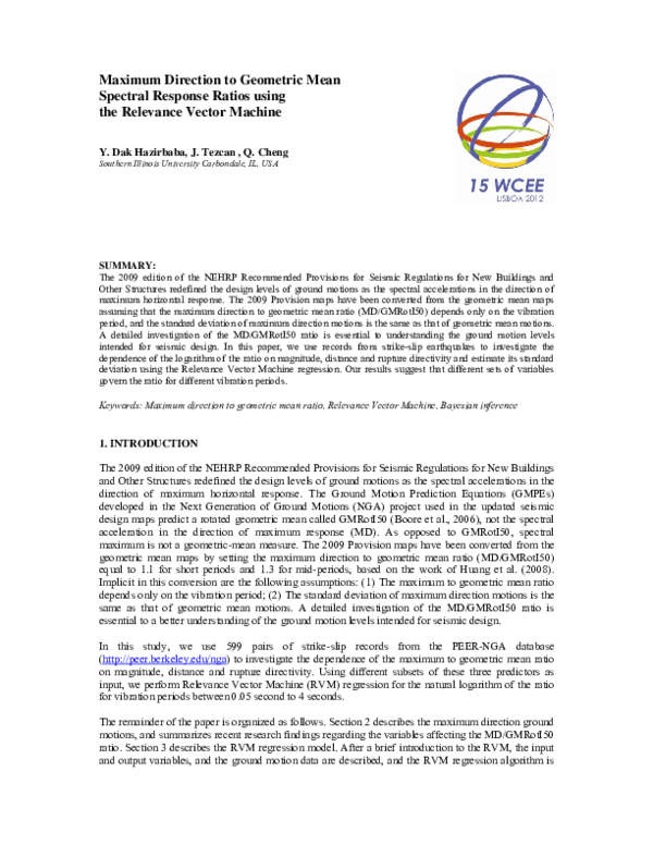 (PDF) Maximum Direction to Geometric Mean Spectral Response Ratios using the Relevance Vector ...